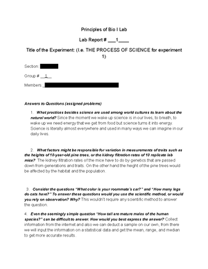 Lab 8 Bioinformatics - it’s a lab! - 1 Bioinformatics II Data Sheet Lab ...