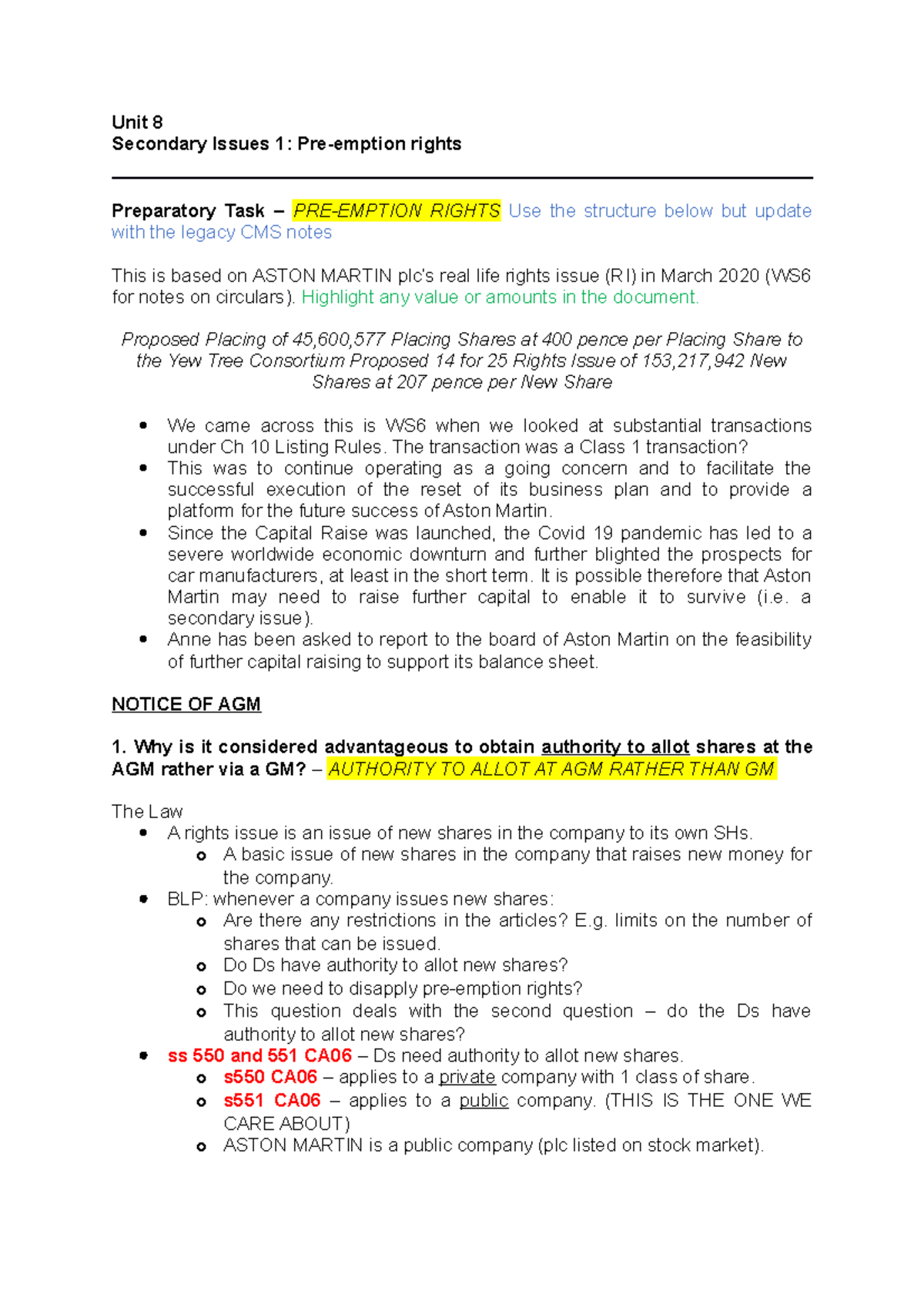 PC WS8 - PC WS8 - Public - Unit 8 Secondary Issues 1: Pre-emption ...
