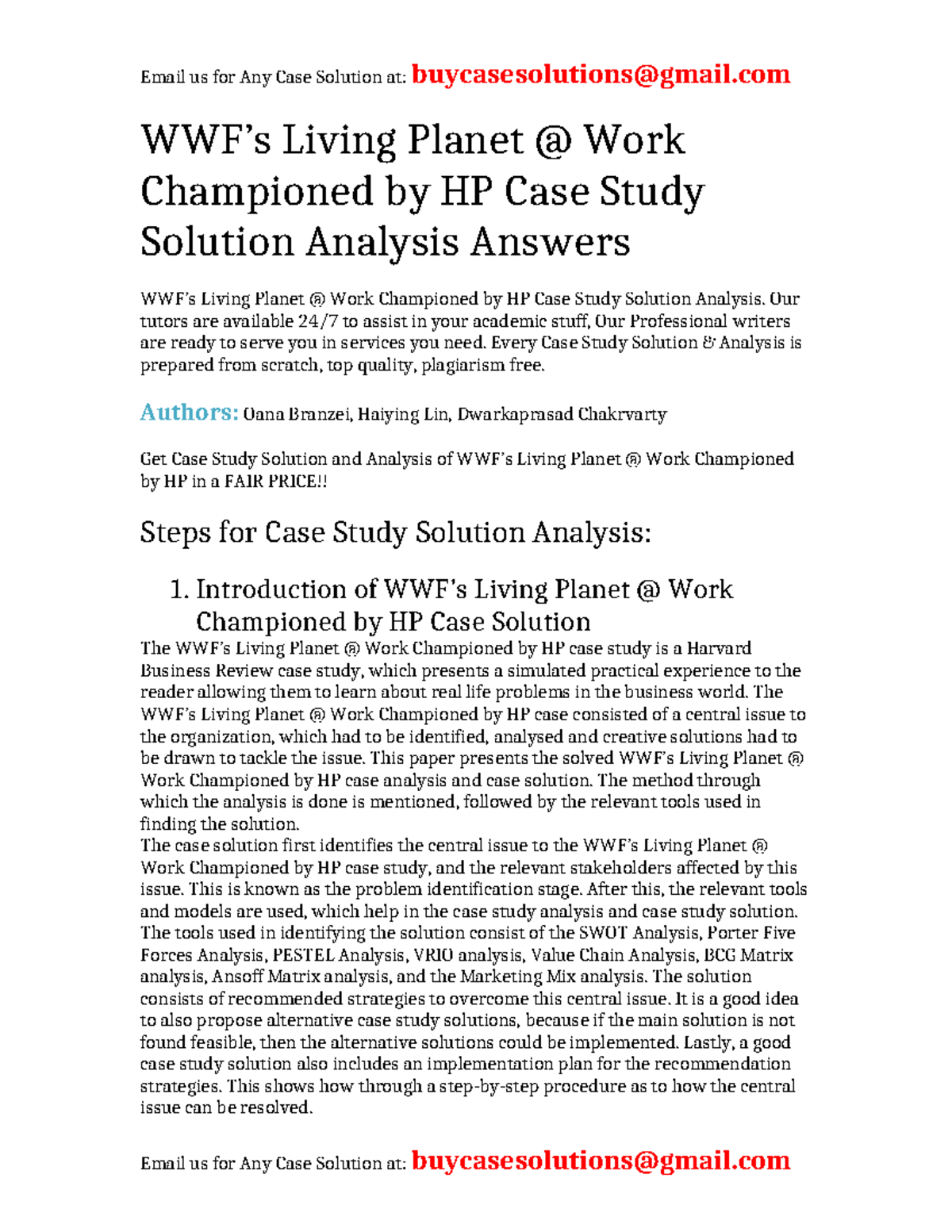 Case Solution WWF's Living Planet @ Work Championed by HP - WWF’s ...