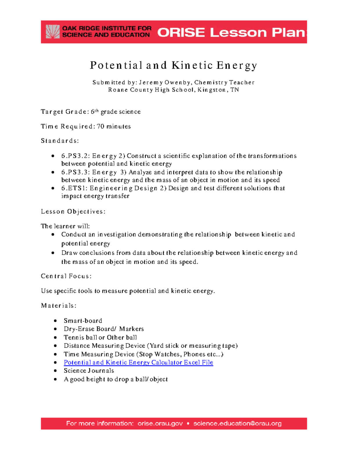 Kinetic-energy - Lecture notes 1 - Potential and Kinetic Energy ...