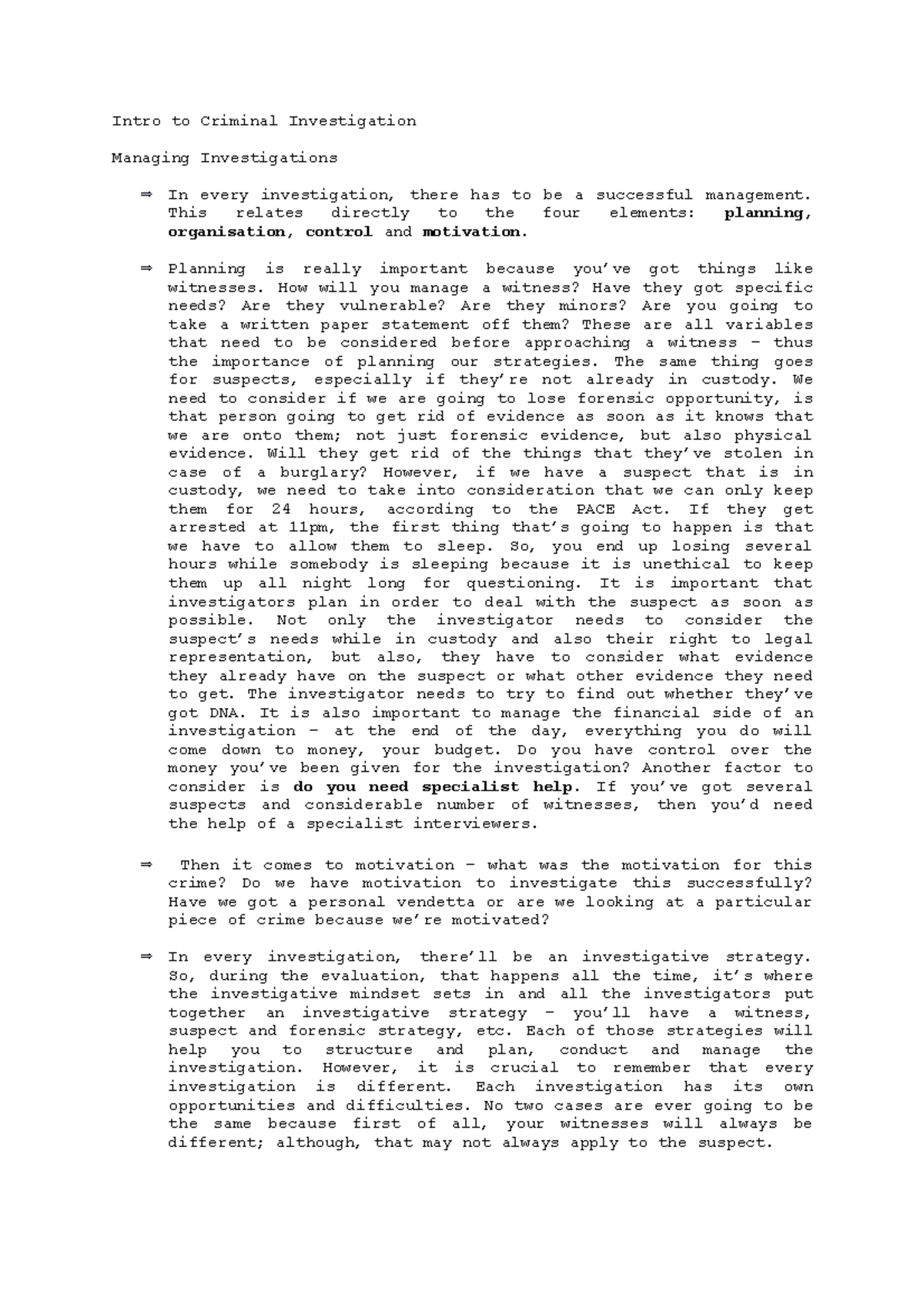 Intro to Criminal Investigation 2 Review - Intro to Criminal ...