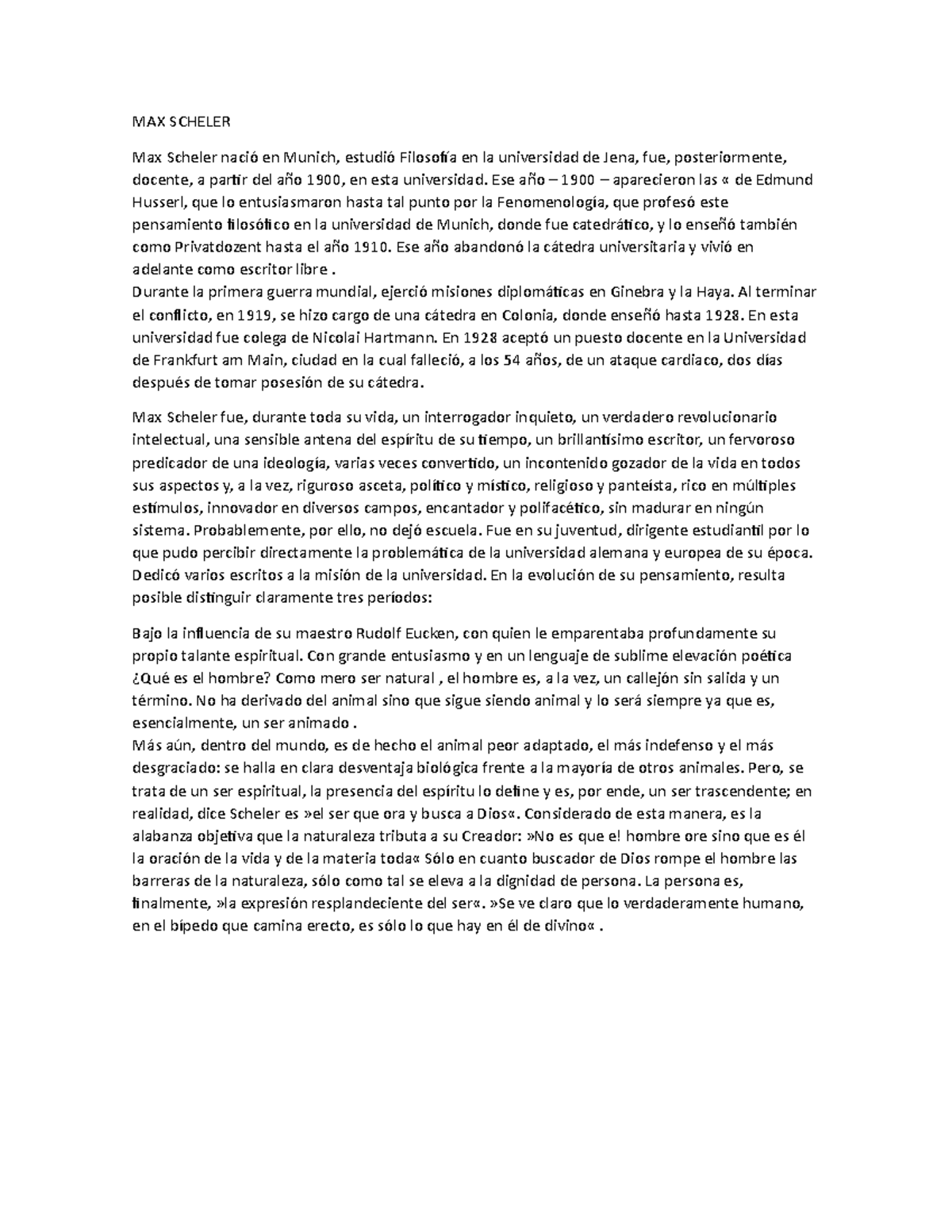 Max Scheler Biografía - MAX SCHELER Max Scheler nació en Munich ...