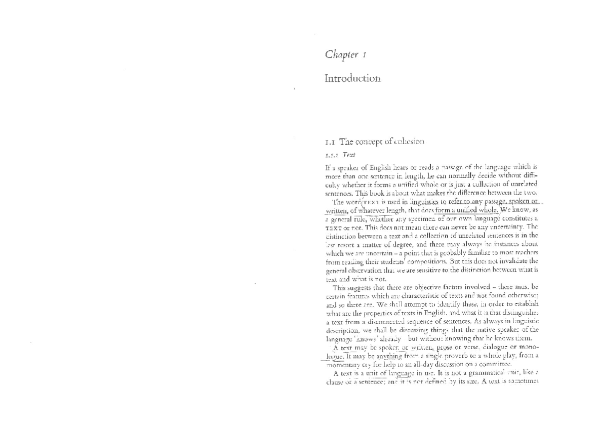 Halliday, M.A.K. Hassan, R. Cohesion in English Chapter 1 Introduction ...