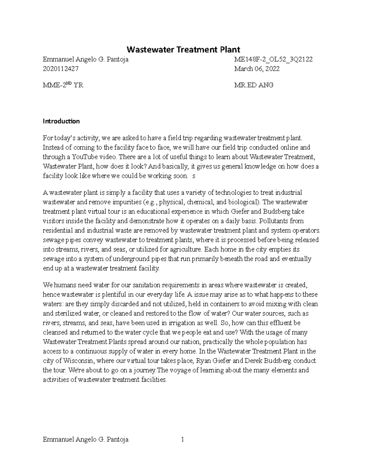 Pantoja WEEK1 - N/A - Wastewater Treatment Plant Emmanuel Angelo G ...