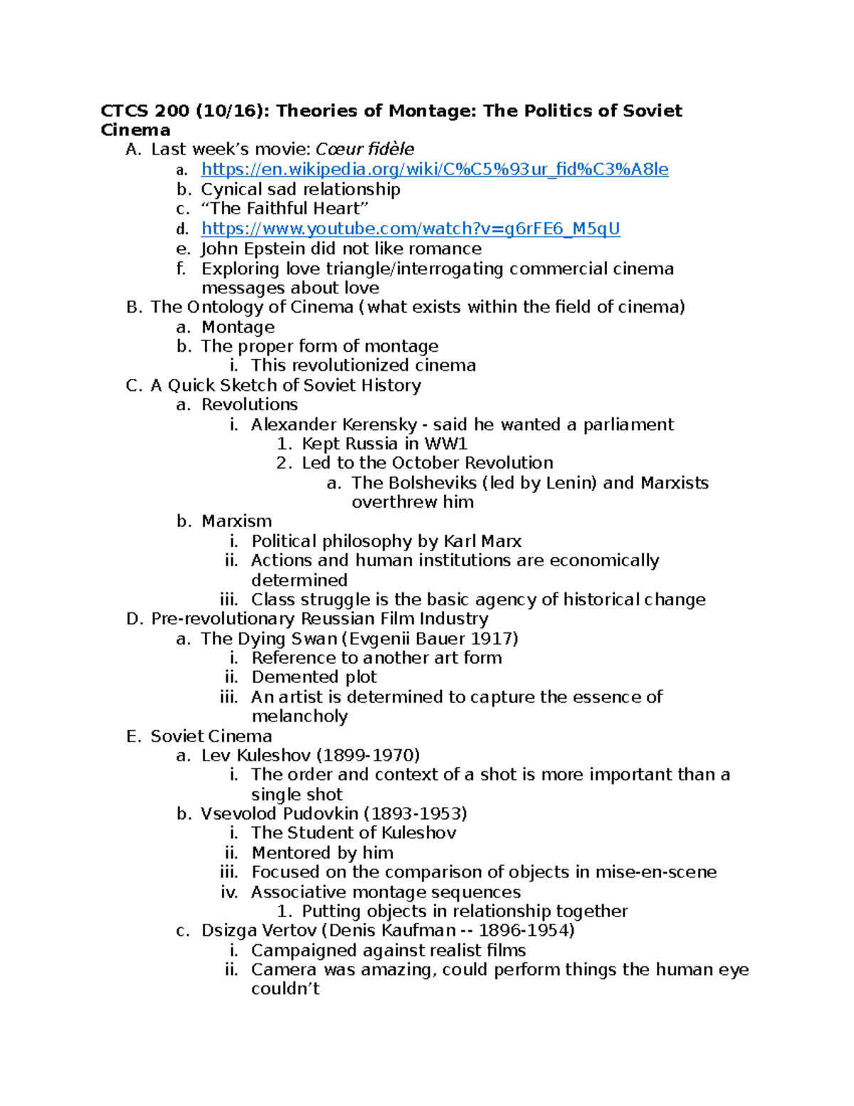 CTCS 200 10/16/2017 - CTCS 200 (10/16): Theories of Montage: The Politics of Soviet Cinema A ...