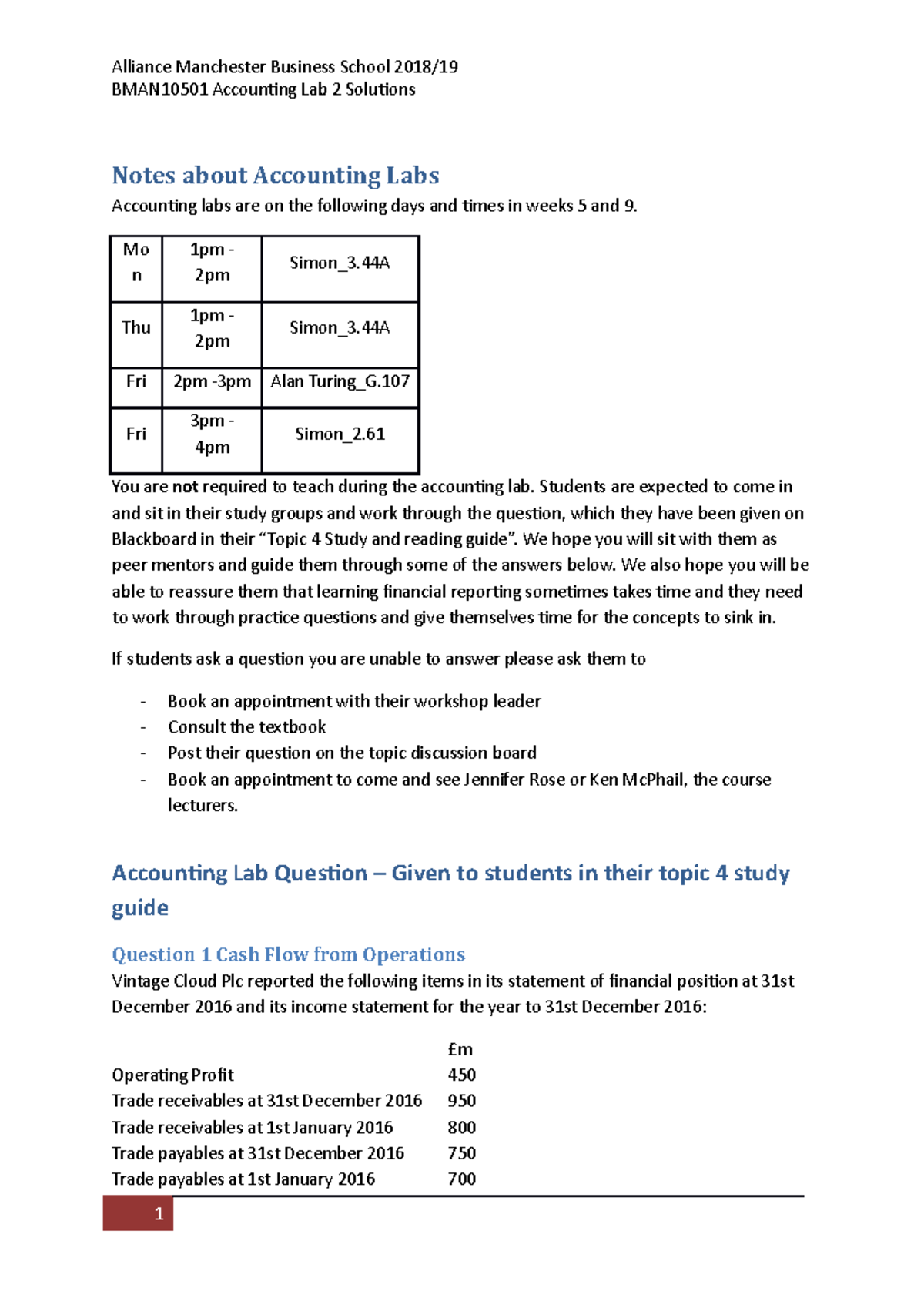 Accounting Lab solutions topic 4 - BMAN10501 - Manchester - Studocu