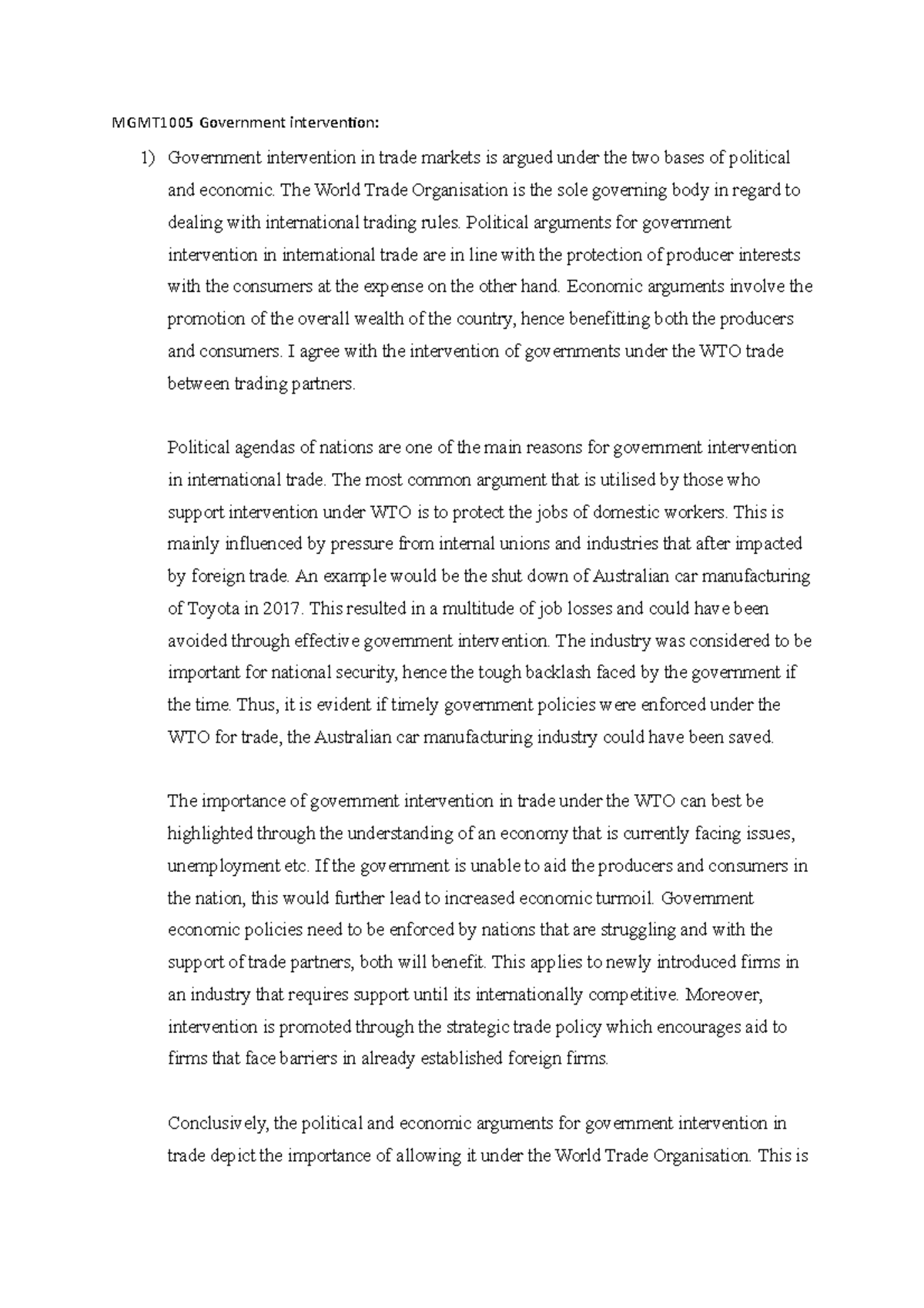 MGMT1005 Government intervention summary notes - MGMT1005 Government ...