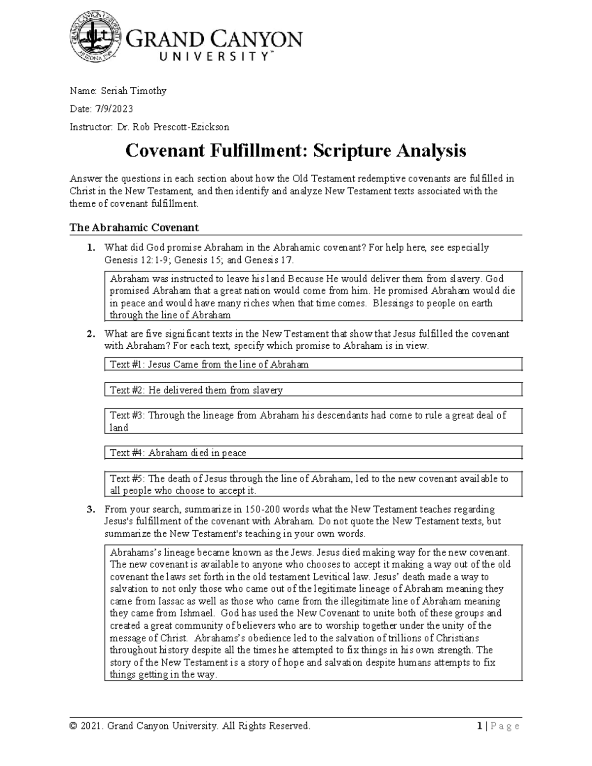 BIB-107-RS-T1Covenant Fulfillment Scripture Analysis - Name: Seriah ...