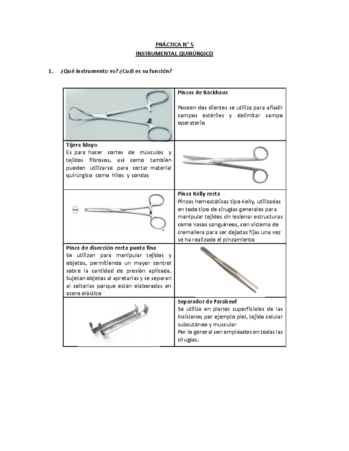 Práctica Instrumental Quirúrgico Grupo 1 - PRÁCTICA N° 5 INSTRUMENTAL ...