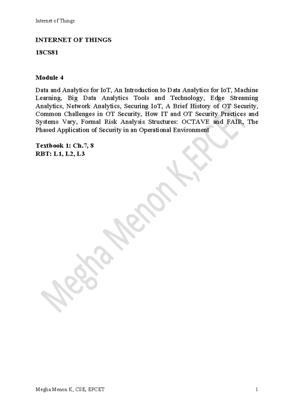 Module 4 - asdasd - INTERNET OF THINGS 18CS Module 4 Data and Analytics for IoT, An Introduction ...