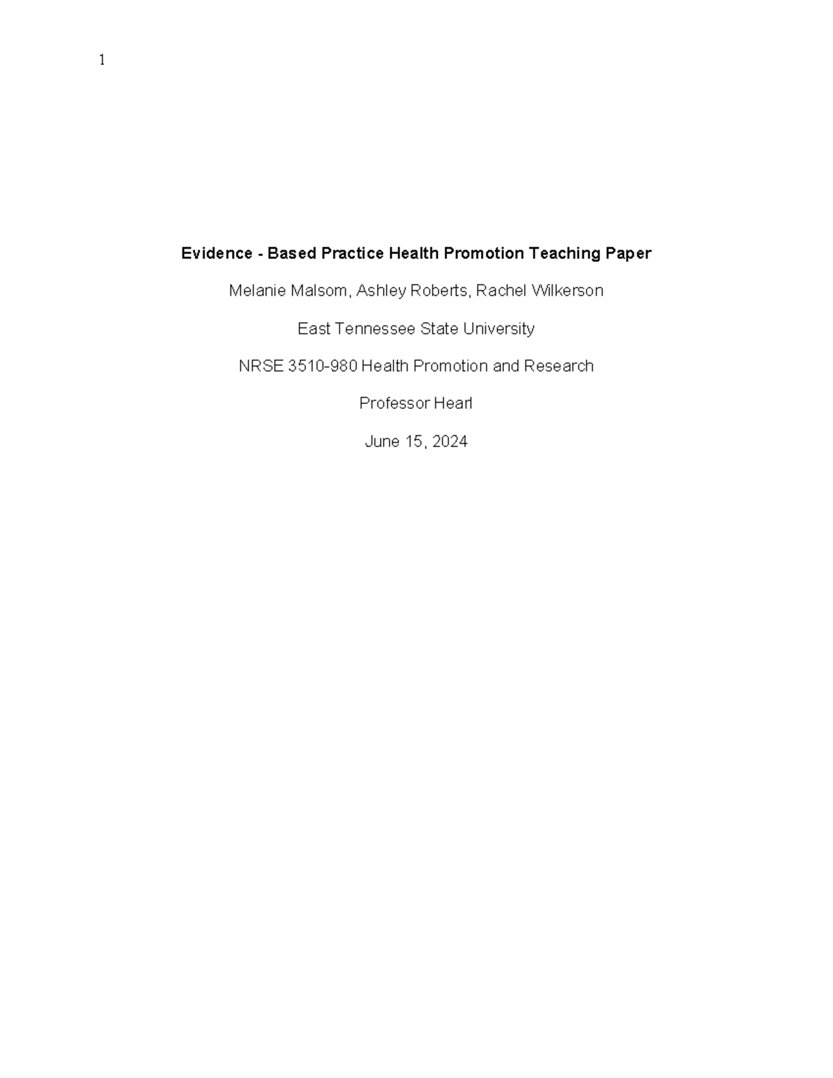 Reseach paper for health promotion - Evidence - Based Practice Health ...