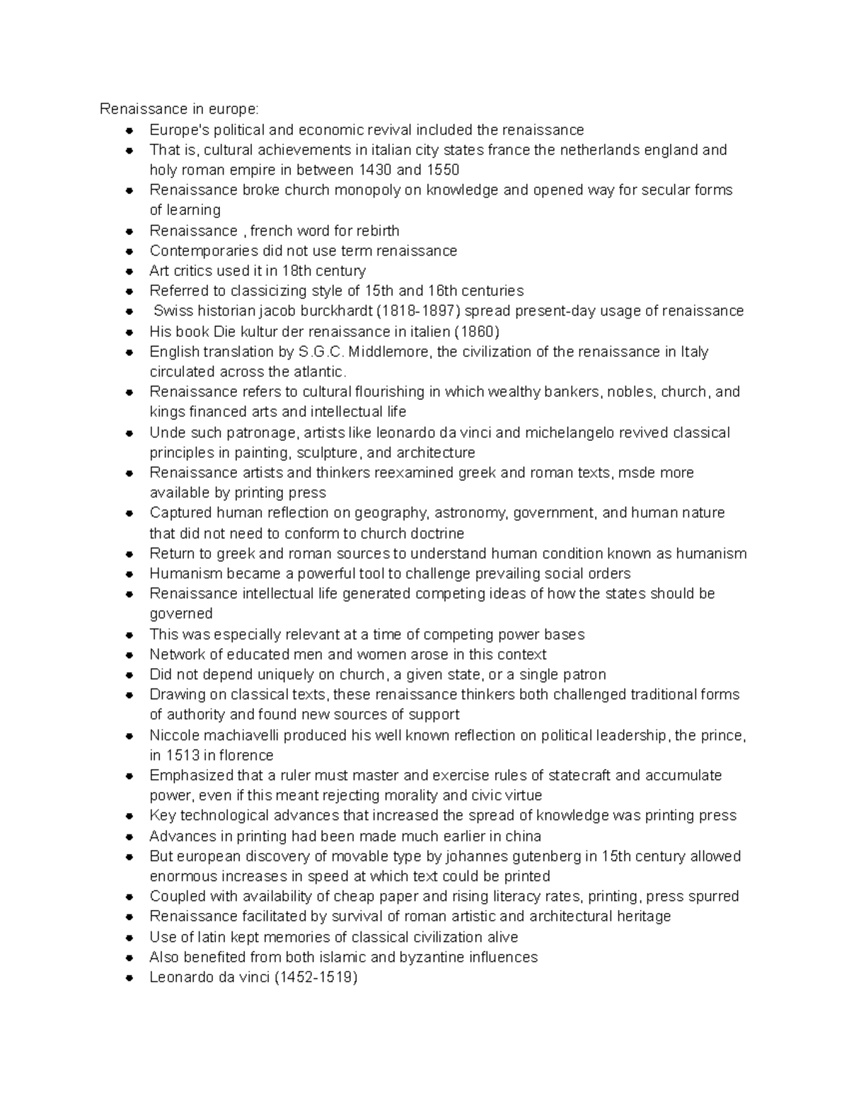 Renaissance in Europe Lecture Notes - Renaissance in europe: Europe's ...