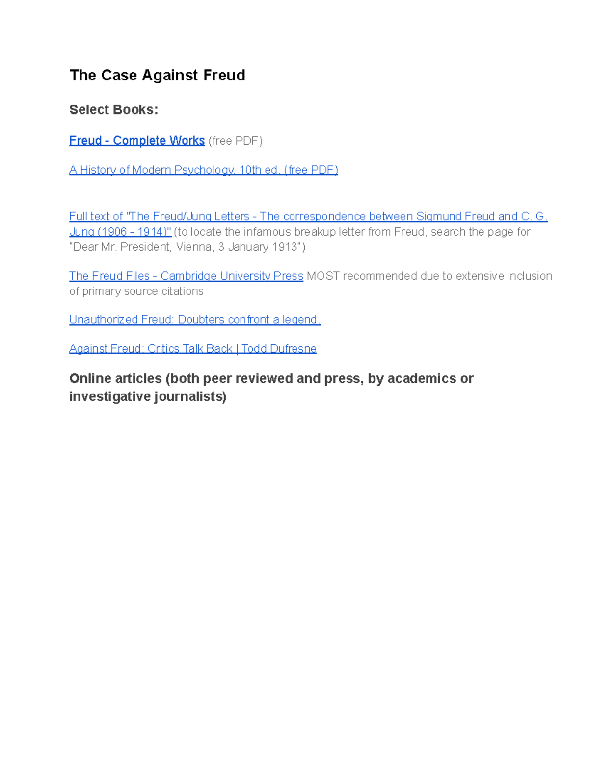 The Case Against Freud - link utili per ricerca - The Case Against ...