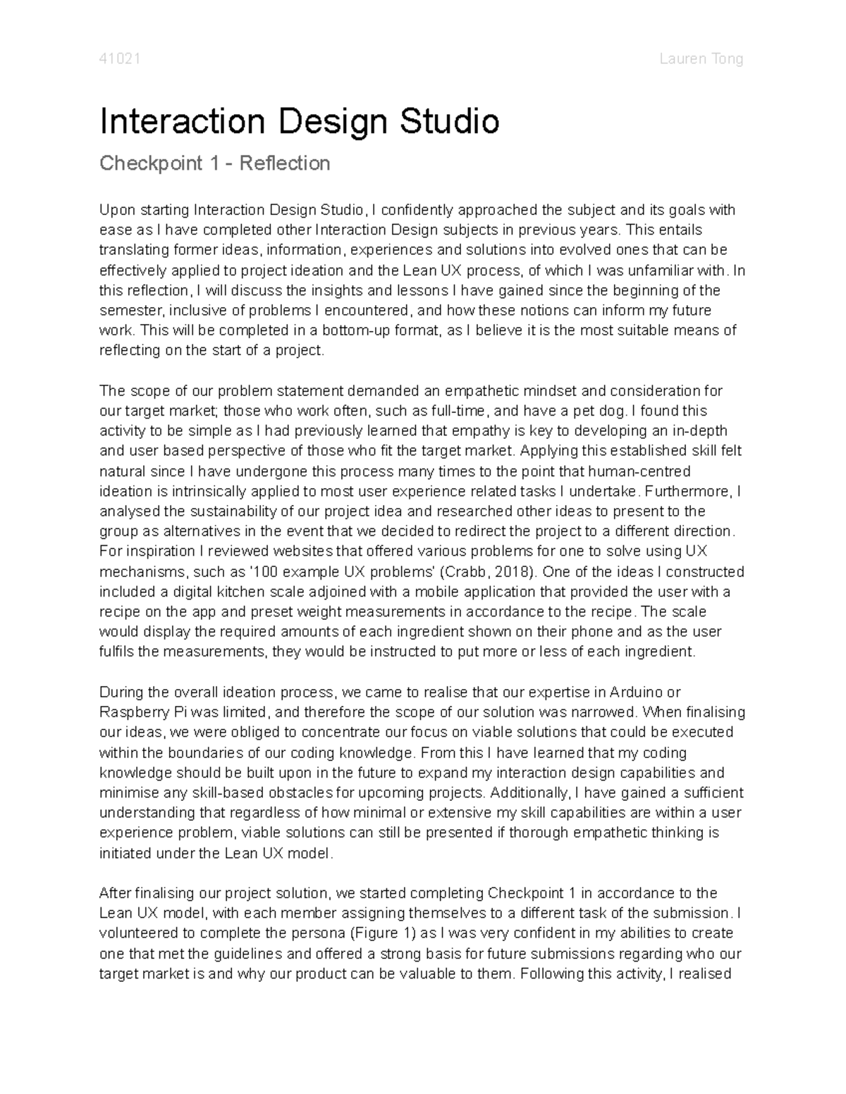 Checkpoint 1 - Reflection - 41021 - Studocu