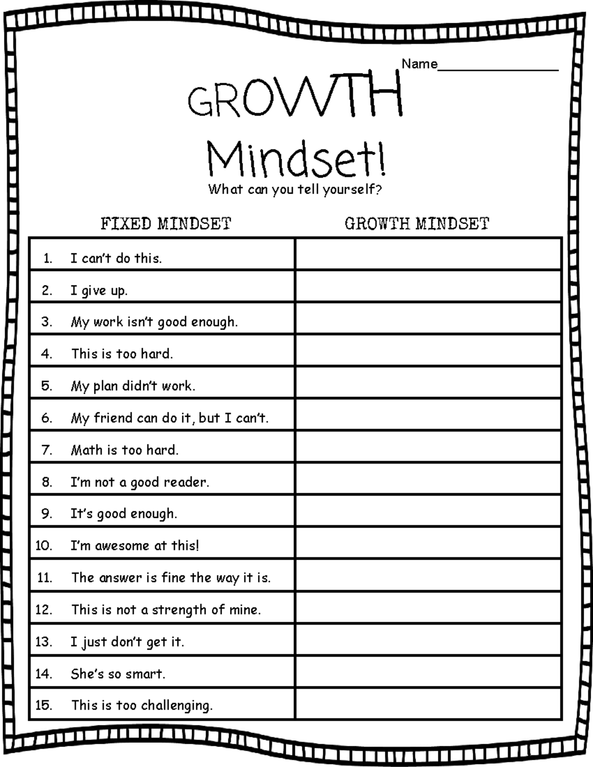 Growth Mindset Worksheet-1 - GROWTH Mindset! What can you tell yourself ...