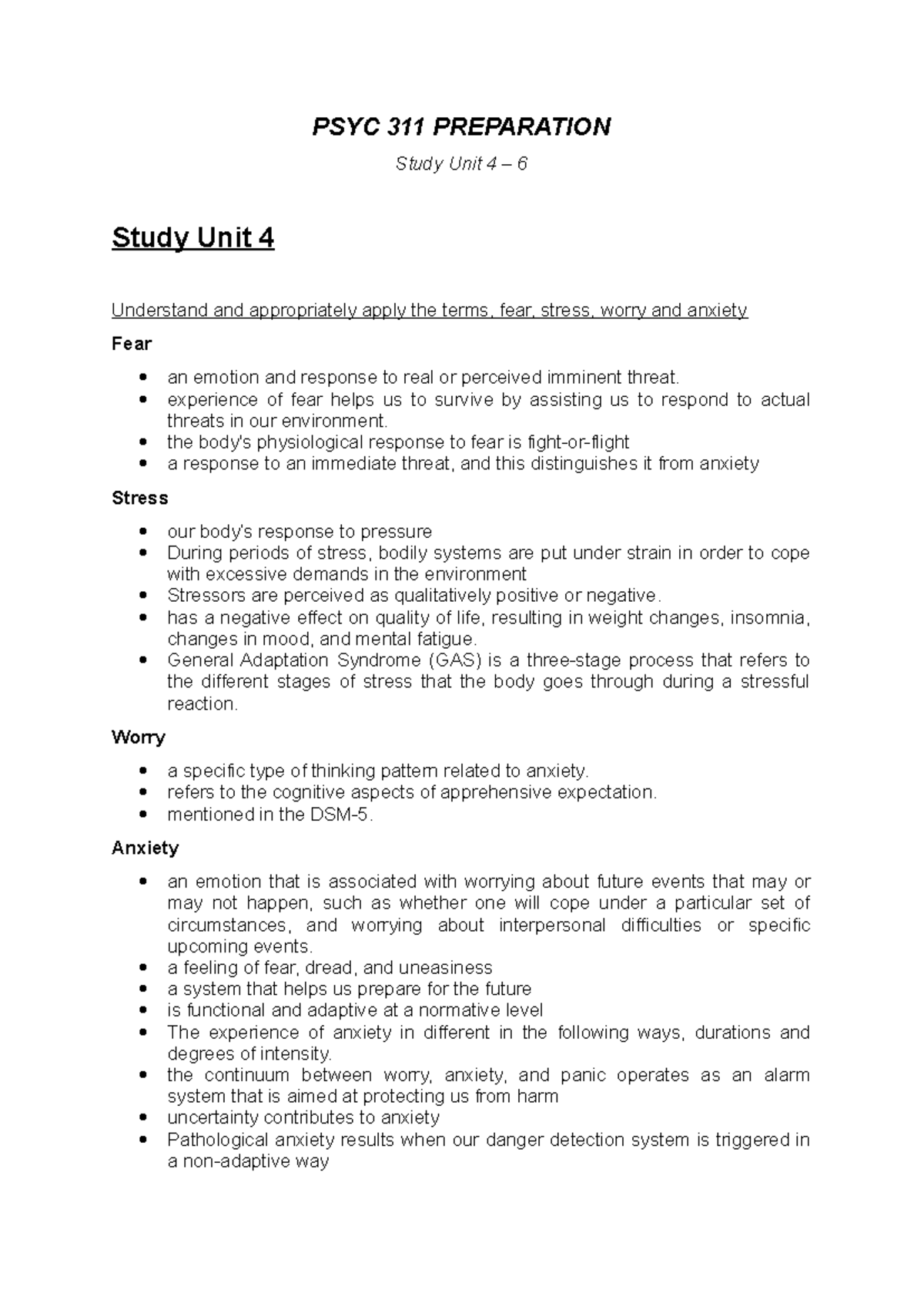 PSYC 311 PreparationTest - PSYC 311 PREPARATION Study Unit 4 – 6 Study ...