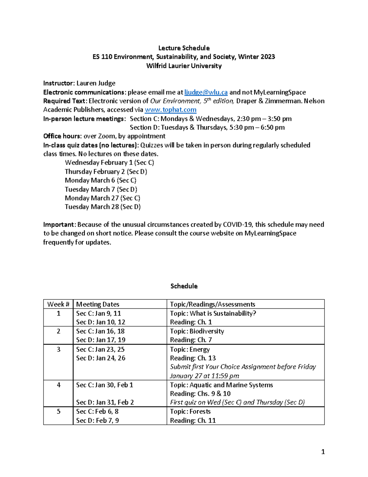 ES 110 W23 Lecture Schedule v3 - 1 Lecture Schedule ES 110 Environment ...