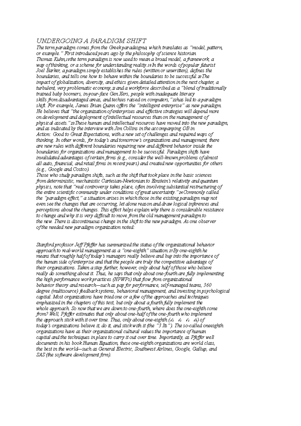 Paradigm shift org behavior - UNDERGOING A PARADIGM SHIFT The term ...