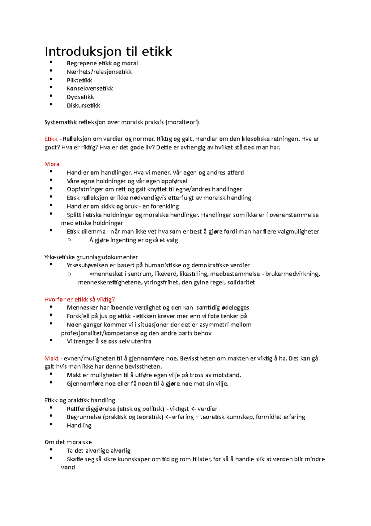 Sammendrag om etikk - Introduksjon til etikk Begrepene etikk og moral ...
