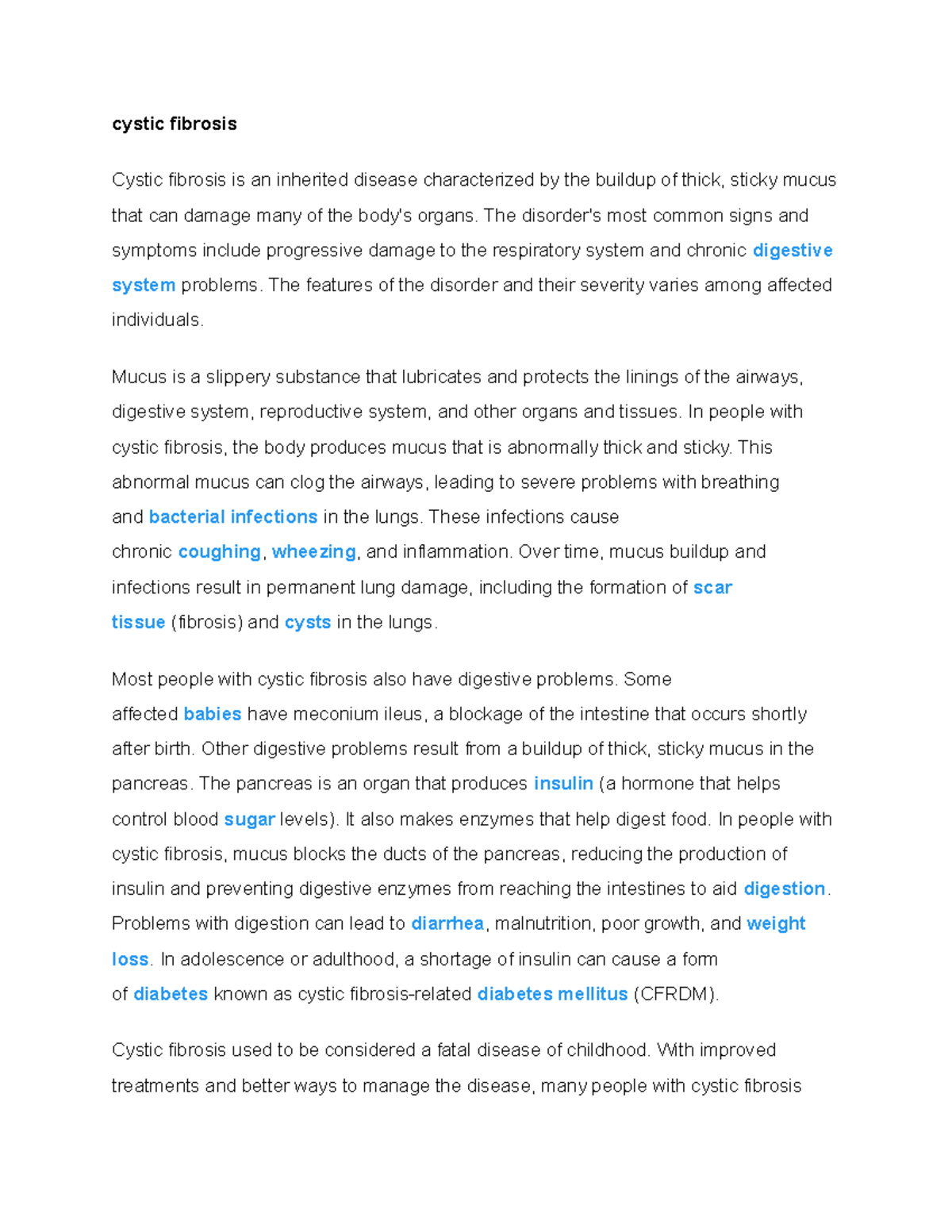 overview of Cystic fibrosis - cystic fibrosis Cystic fibrosis is an ...