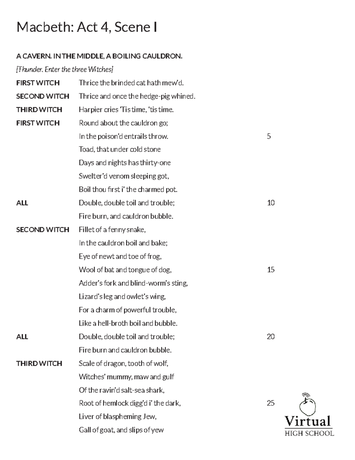 Shakespeare's Macbeth Act 4 Scene 1 - Macbeth: Act 4, Scene I A CAVERN ...