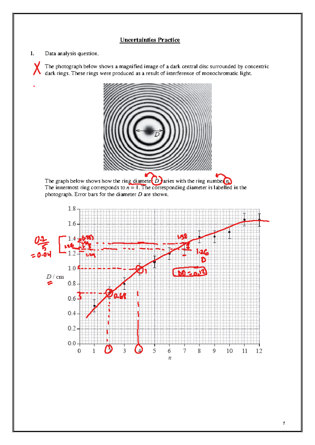 Grade 10 Uncertainties Practice - Uncertainties Practice Data analysis ...