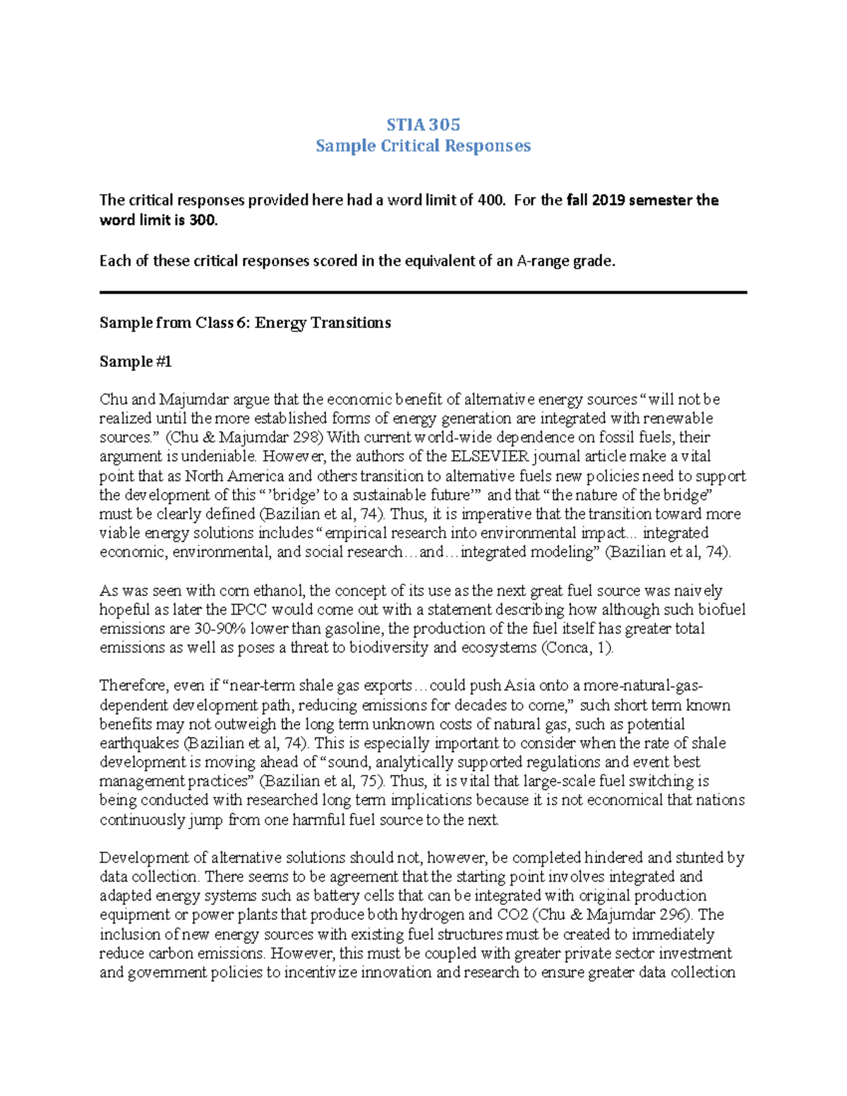 STIA 305-Sample CRs - Sample critical response - STIA 305 Sample ...