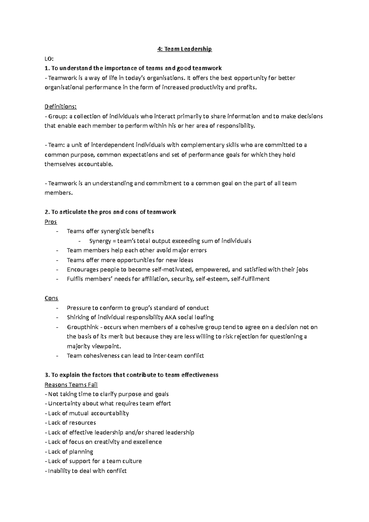 4 Team Leadership - Under Prof Thomas - 4: Team Leadership LO: To ...