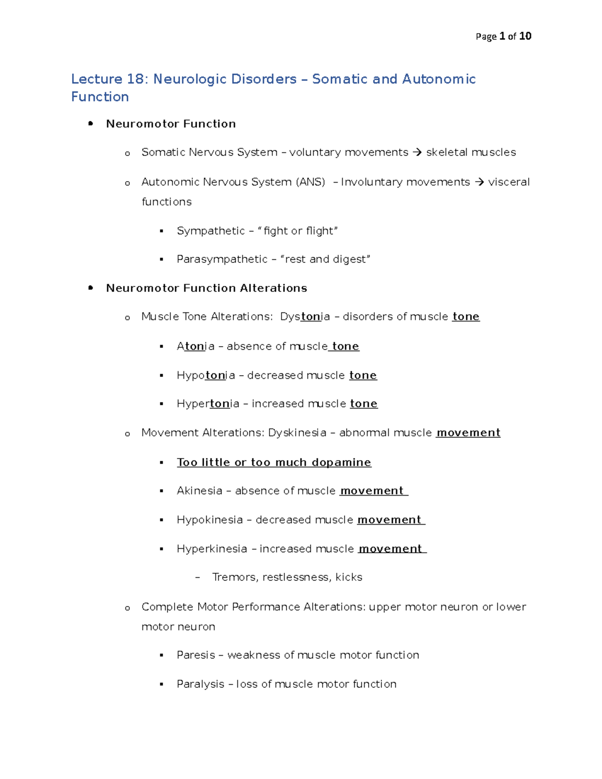 Lecture 18 - Neurologic Disorders - SA Function - Lecture 18 ...