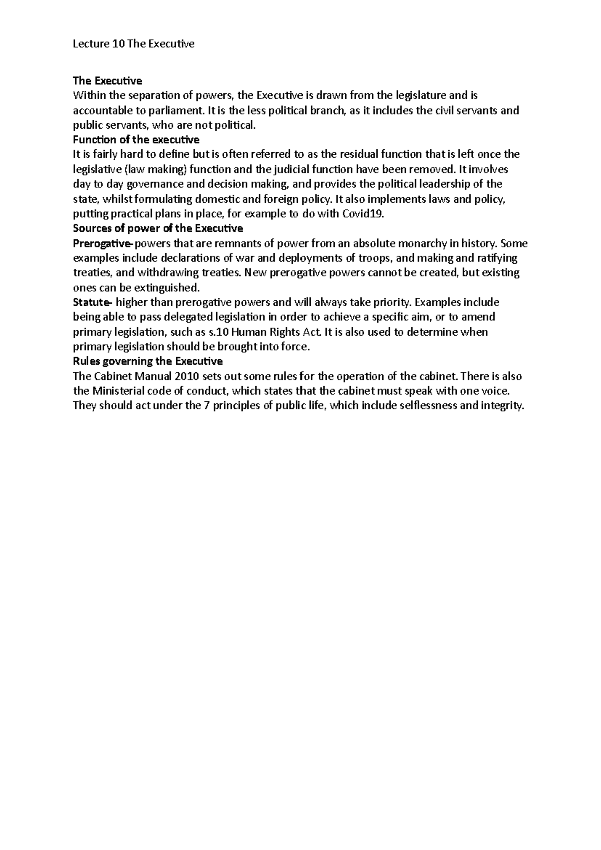 Lecture 10 the executive - Lecture 10 The Executive The Executive Within the separation of ...