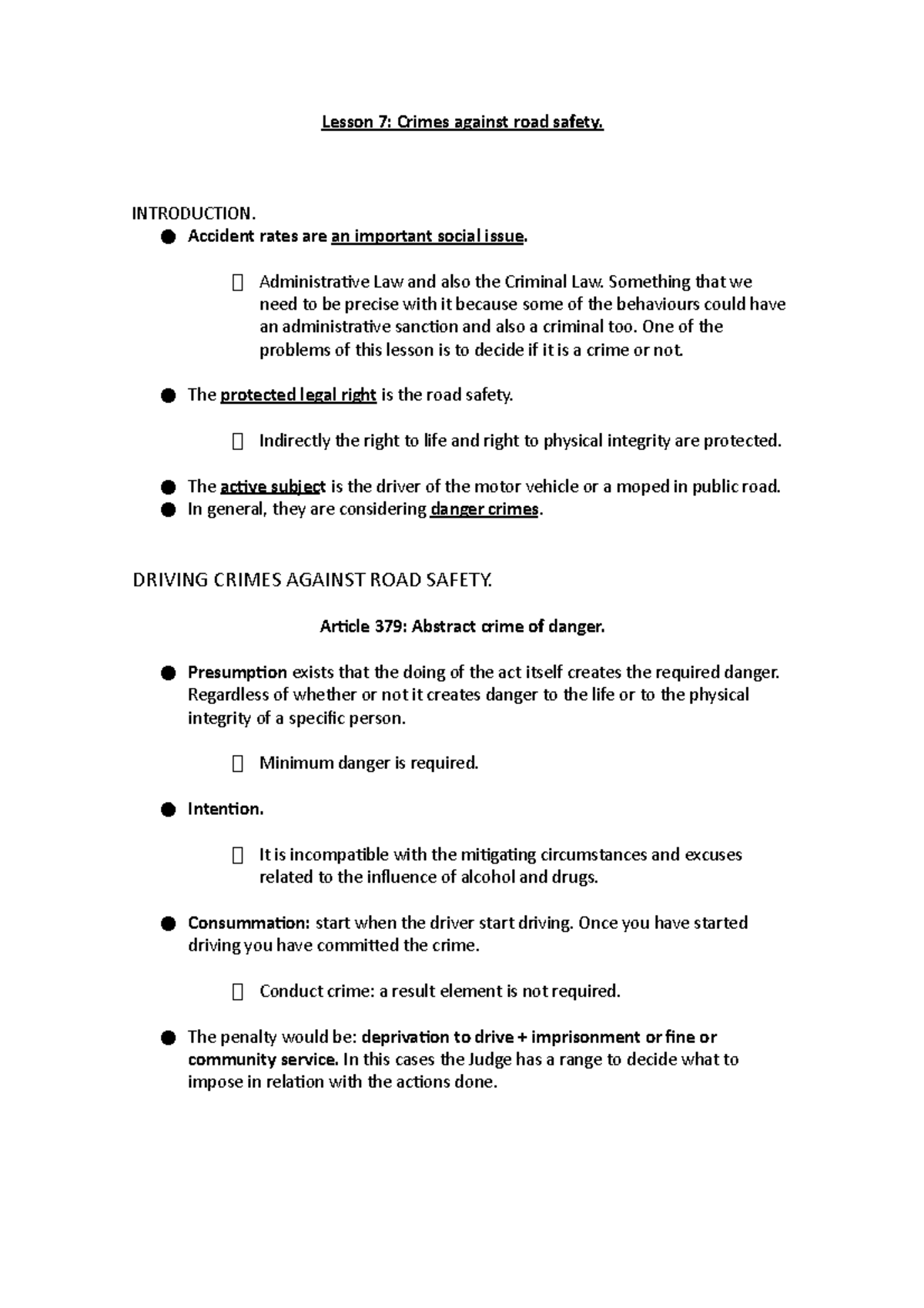 Lesson 7 - Apuntes 2,7 - Lesson 7: Crimes against road safety ...
