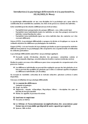 Psycho. L1. 2022-2023 CM intro psychologie A - Introduction et champs ...