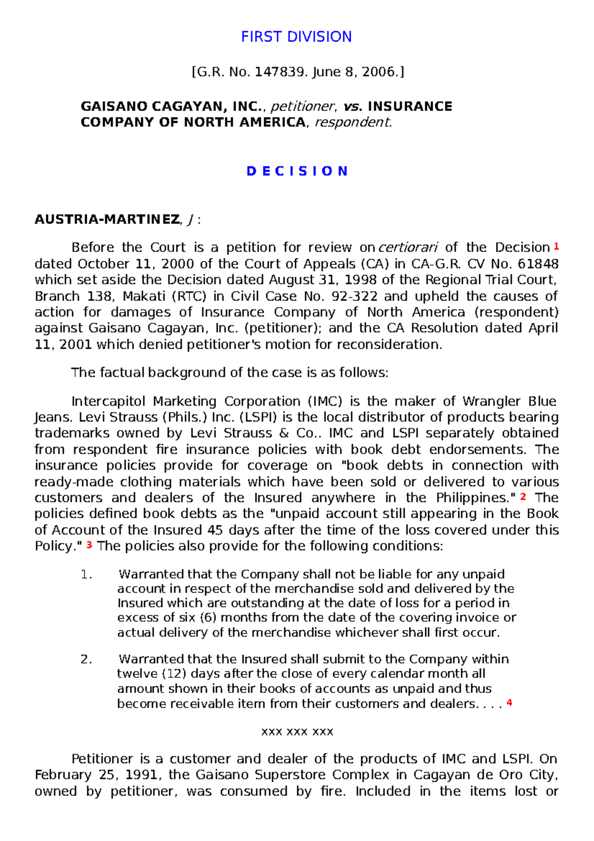 Gaisano Cagayan, Inc. v. Insurance Company of North America - FIRST ...