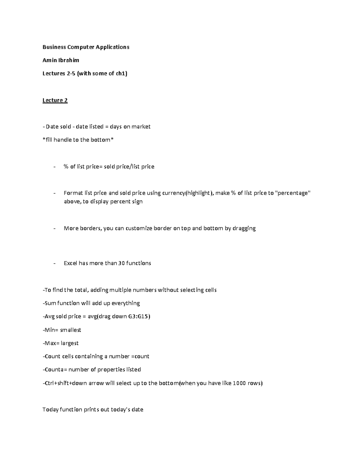 BCA great notes (Lectures 2-5) + some of lecture 1 - Business Computer ...