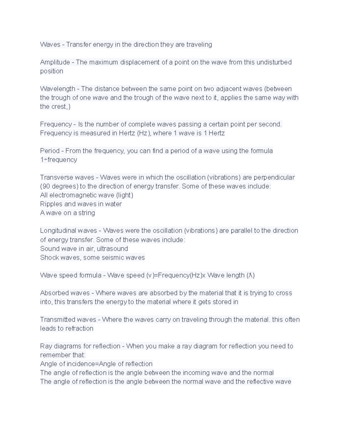 PHY 2 - Assignment 2 - Waves - Transfer energy in the direction they are traveling Amplitude ...