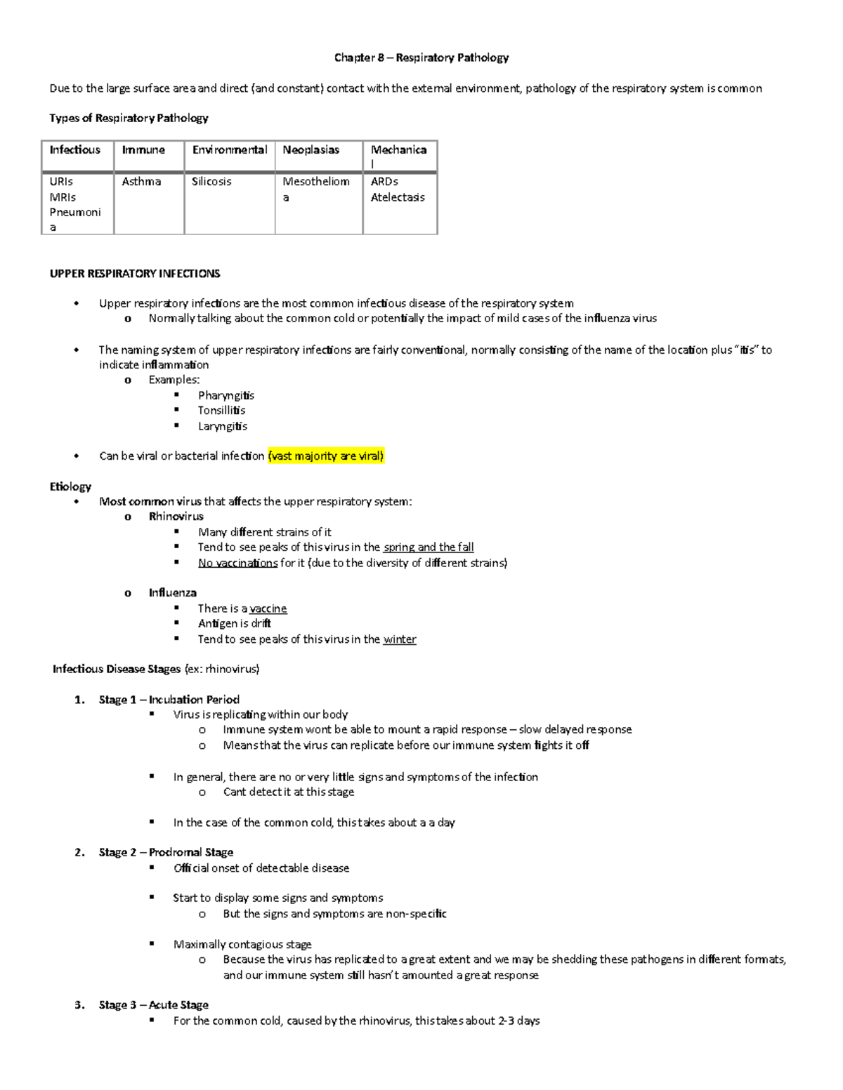 Pathology in Sport Med Ch. 8, 21, 10 Notes - Chapter 8 – Respiratory ...