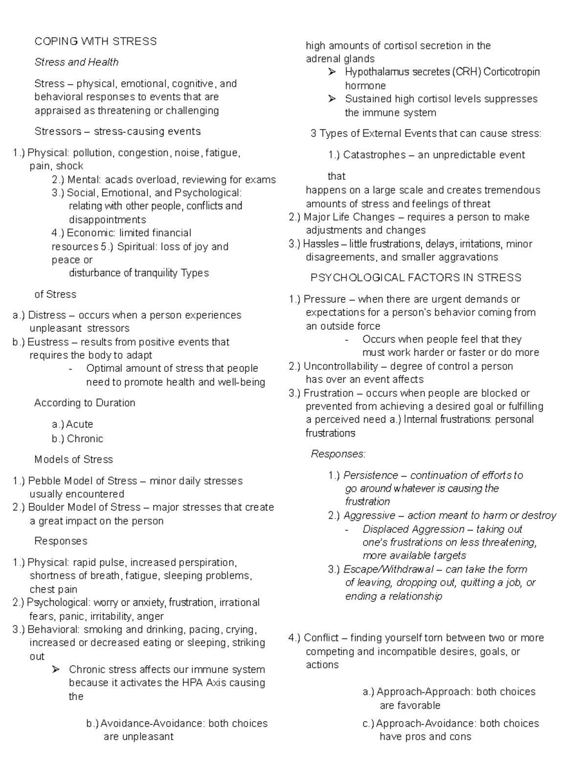 Perdev Reviewer - notes - COPING WITH STRESS Stress and Health Stress ...