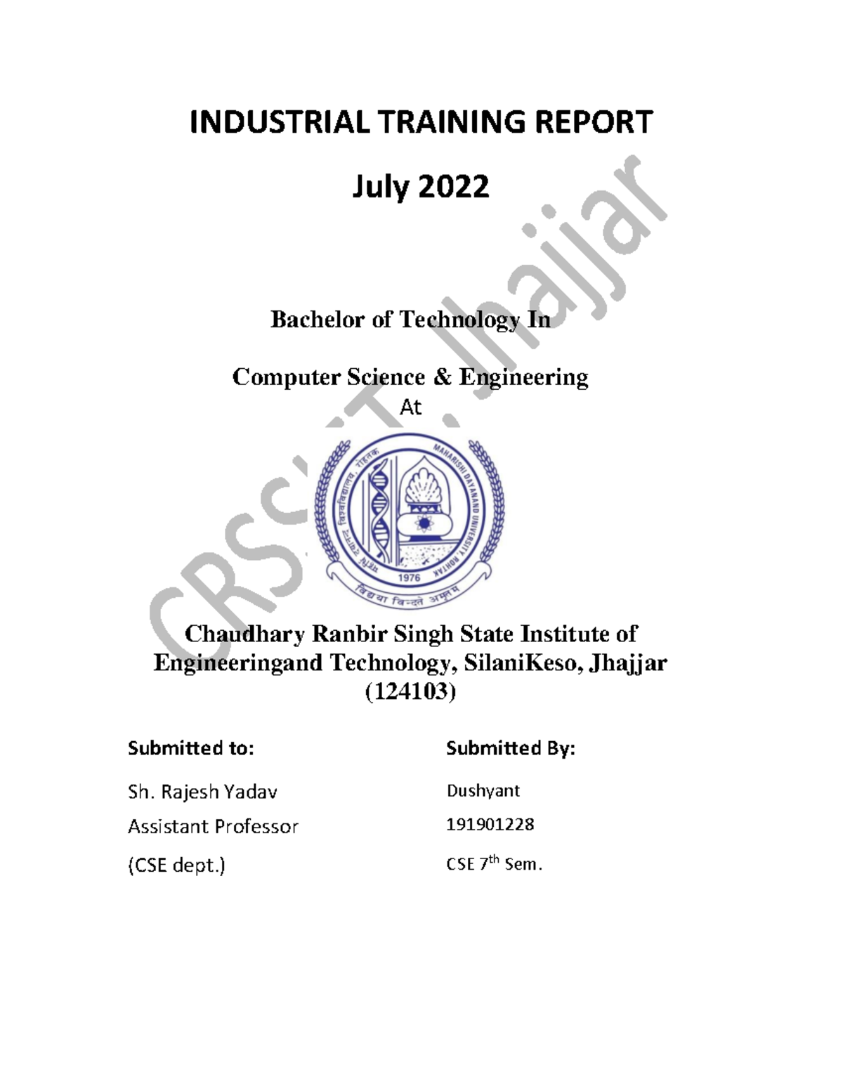 Training report - INDUSTRIAL TRAINING REPORT July 2022 Bachelor of ...