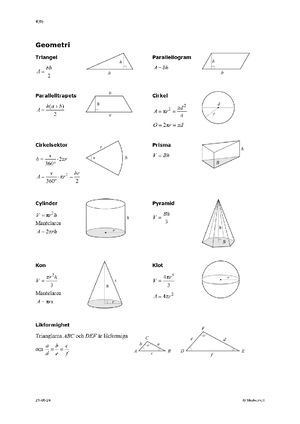 Formelblad ma åk 9 - Formelblad till nationellt prov i matematik, årskurs 9 PREFIX T G M k h da ...