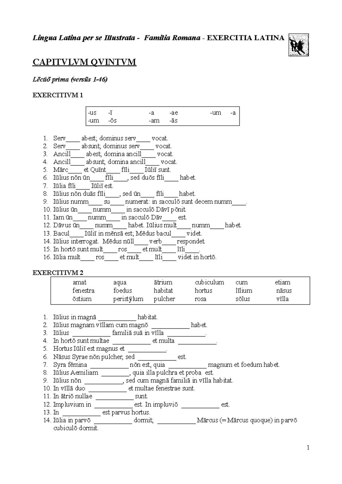 Exercitia Latina V - CAPITVLVM QVINTVM Lēctiō prima (versūs 1-46 ...