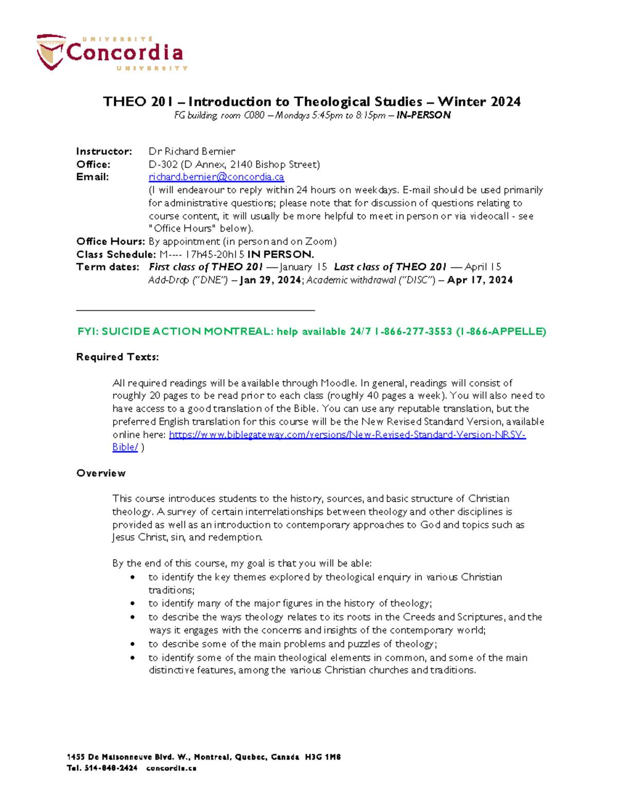 syllabus Winter 2024 - THEO 201 – Introduction to Theological Studies ...