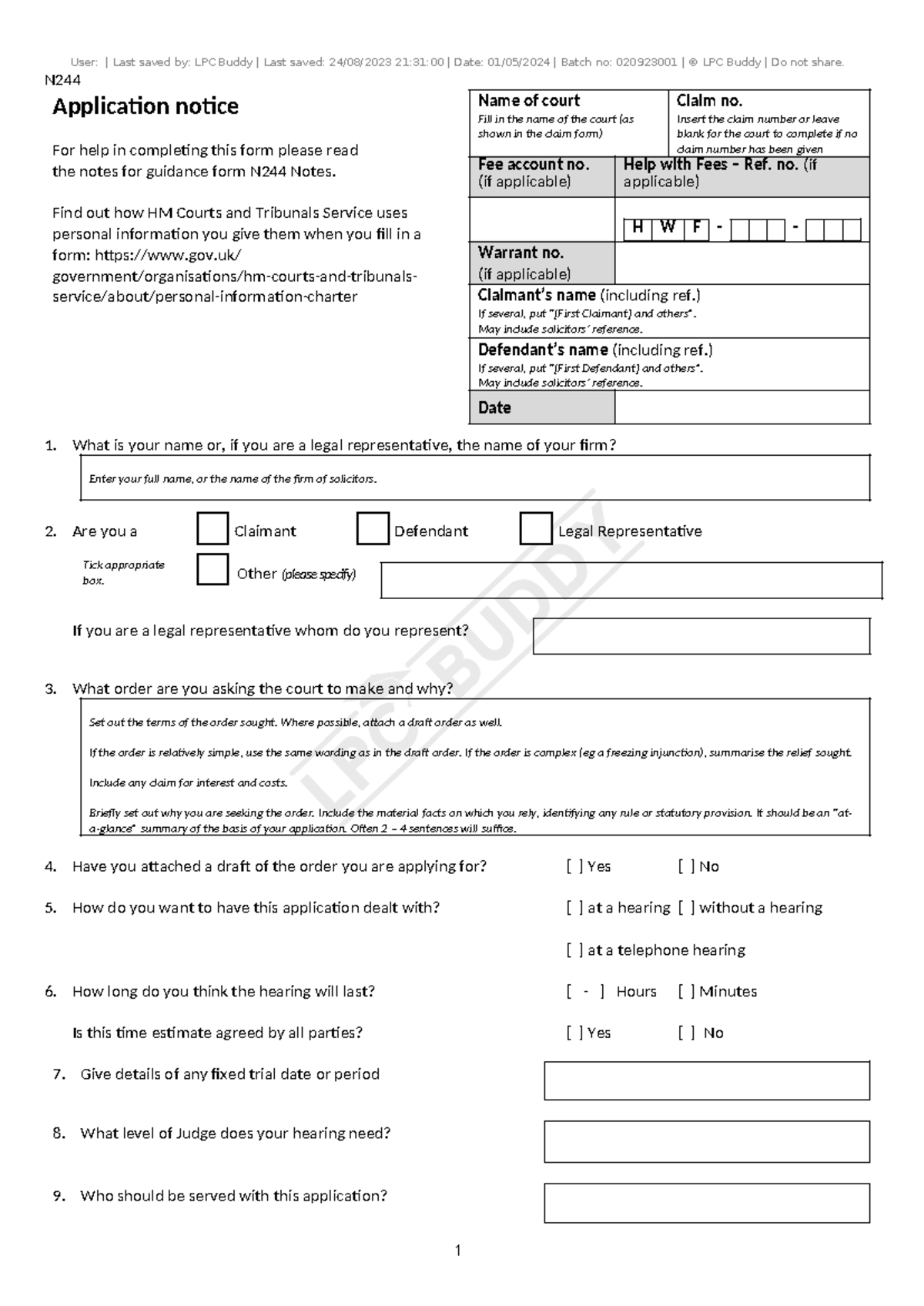 4. Application Notice Drafting Notes - User: | Last saved by: LPC Buddy ...