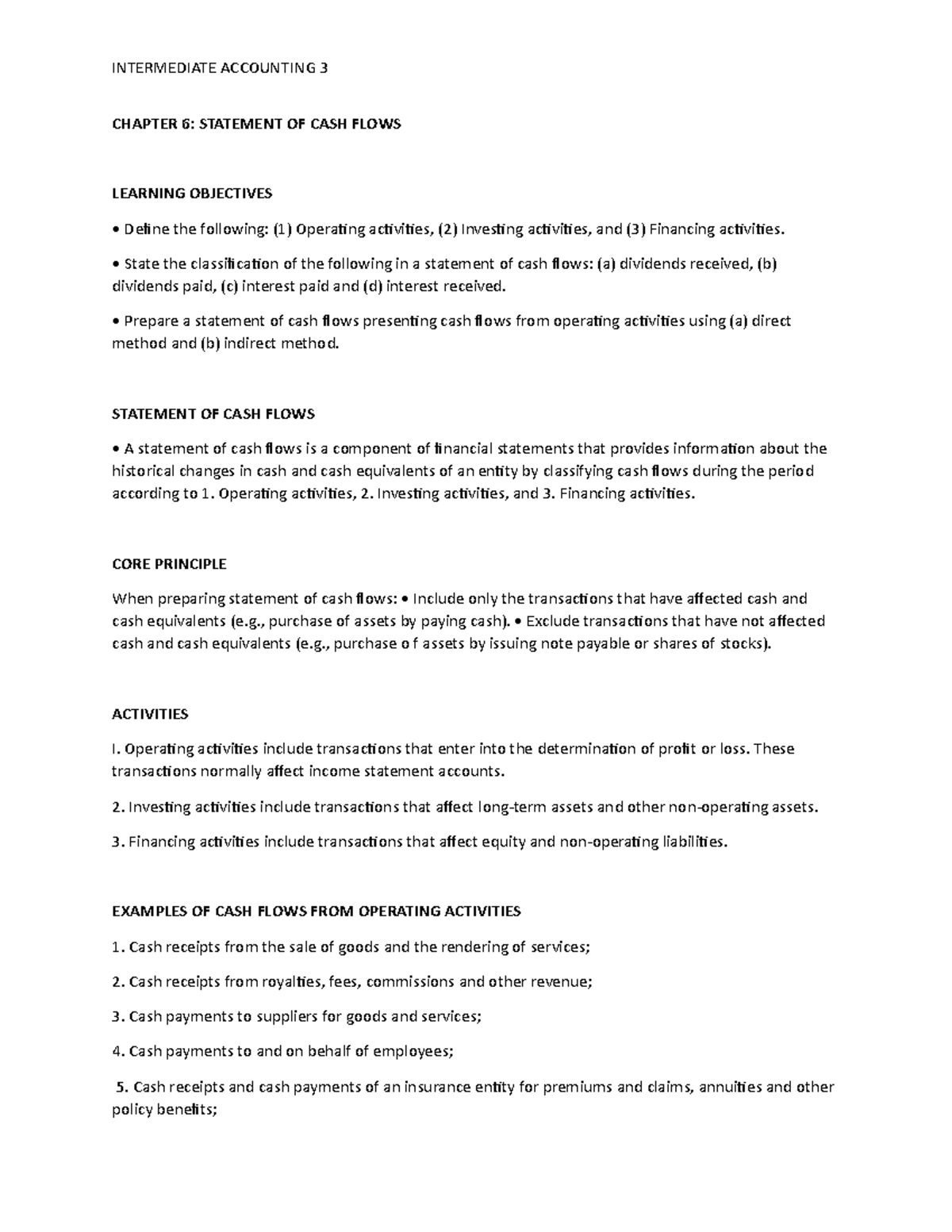 IA3 - CH6 Statement of Cash Flows - INTERMEDIATE ACCOUNTING 3 CHAPTER 6 ...