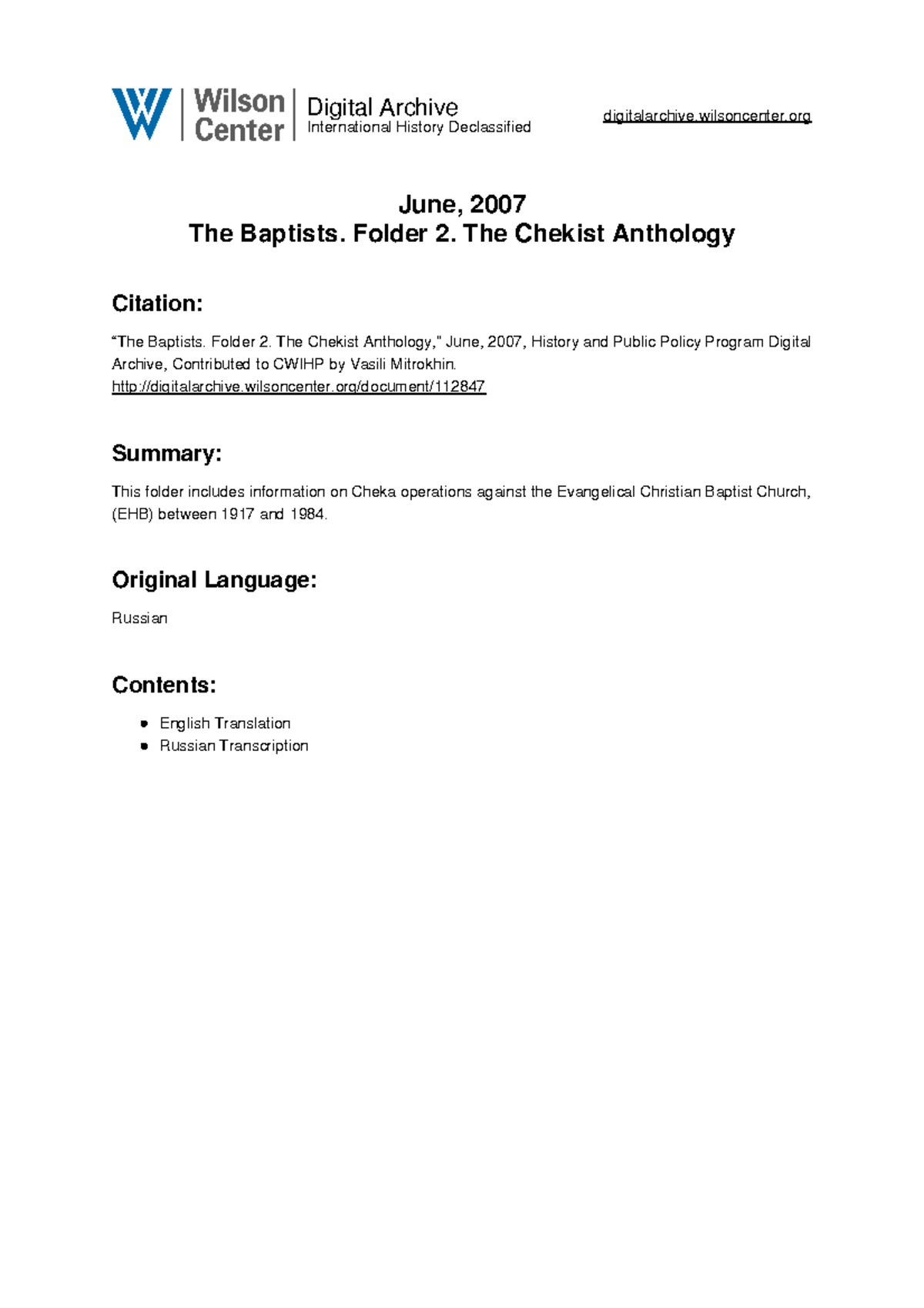 112847 - historia - Digital Archive International History Declassified ...