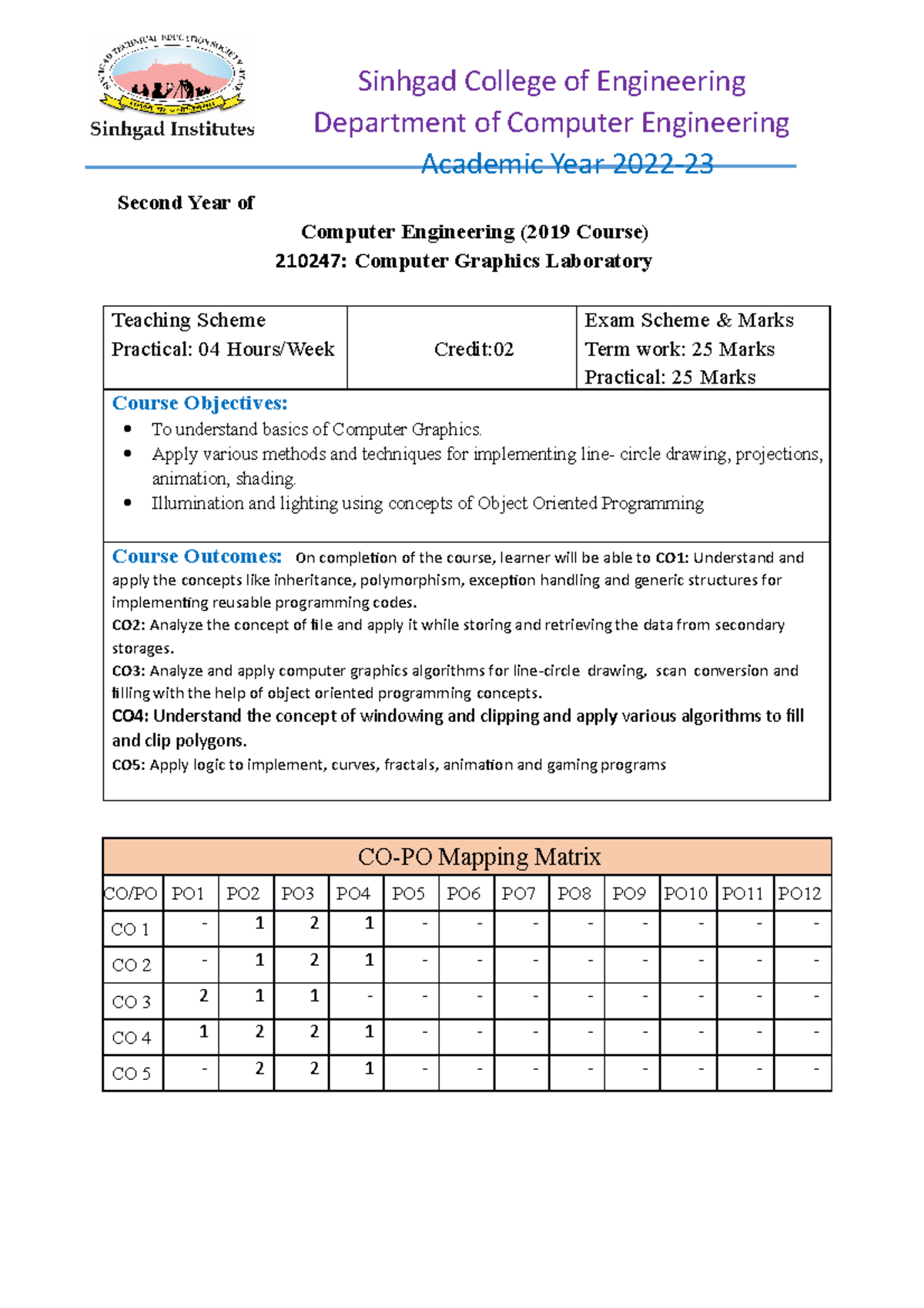 Lab document cg - Second Year of Computer Engineering (2019 Course ...