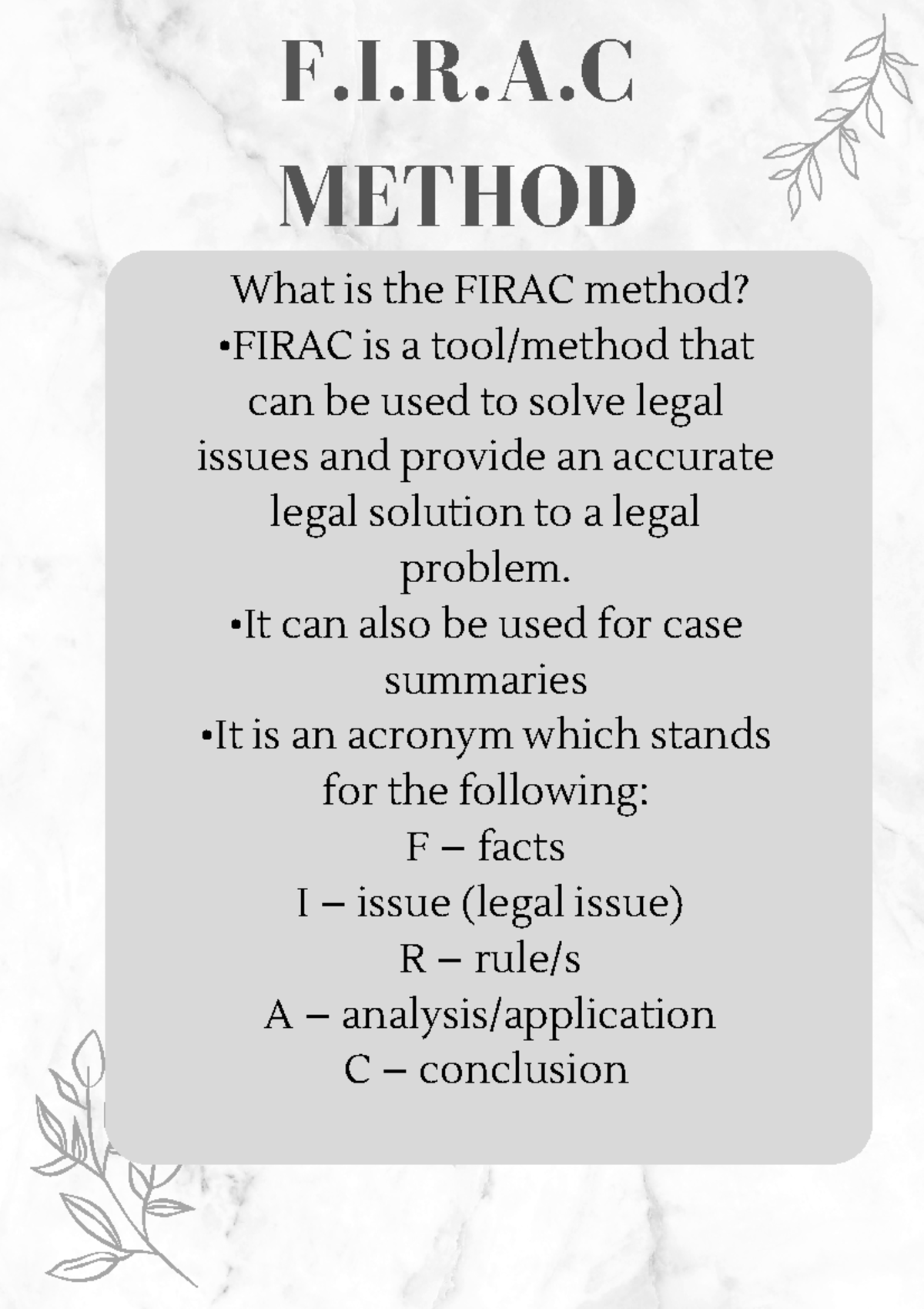 Firac Slides - What is the FIRAC method? •FIRAC is a tool/method that ...