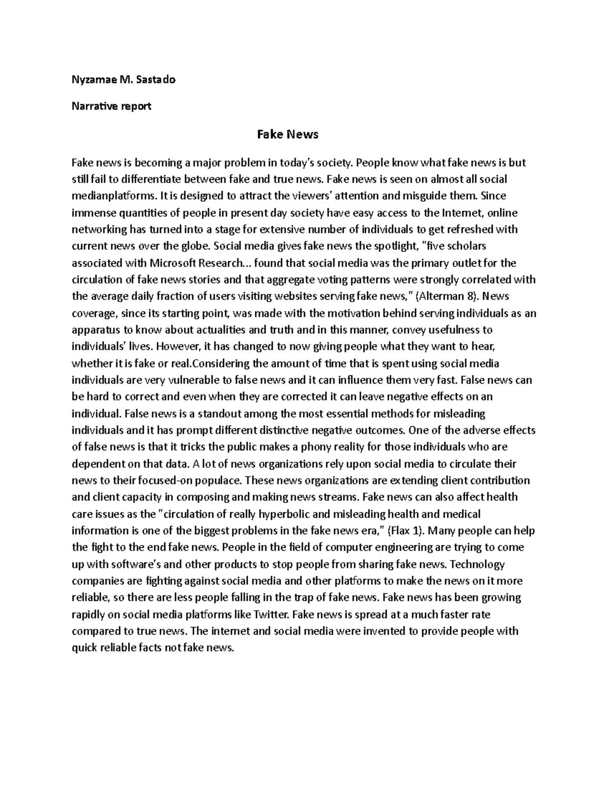 Sastado Narrative report - Nyzamae M. Sastado Narrative report Fake ...