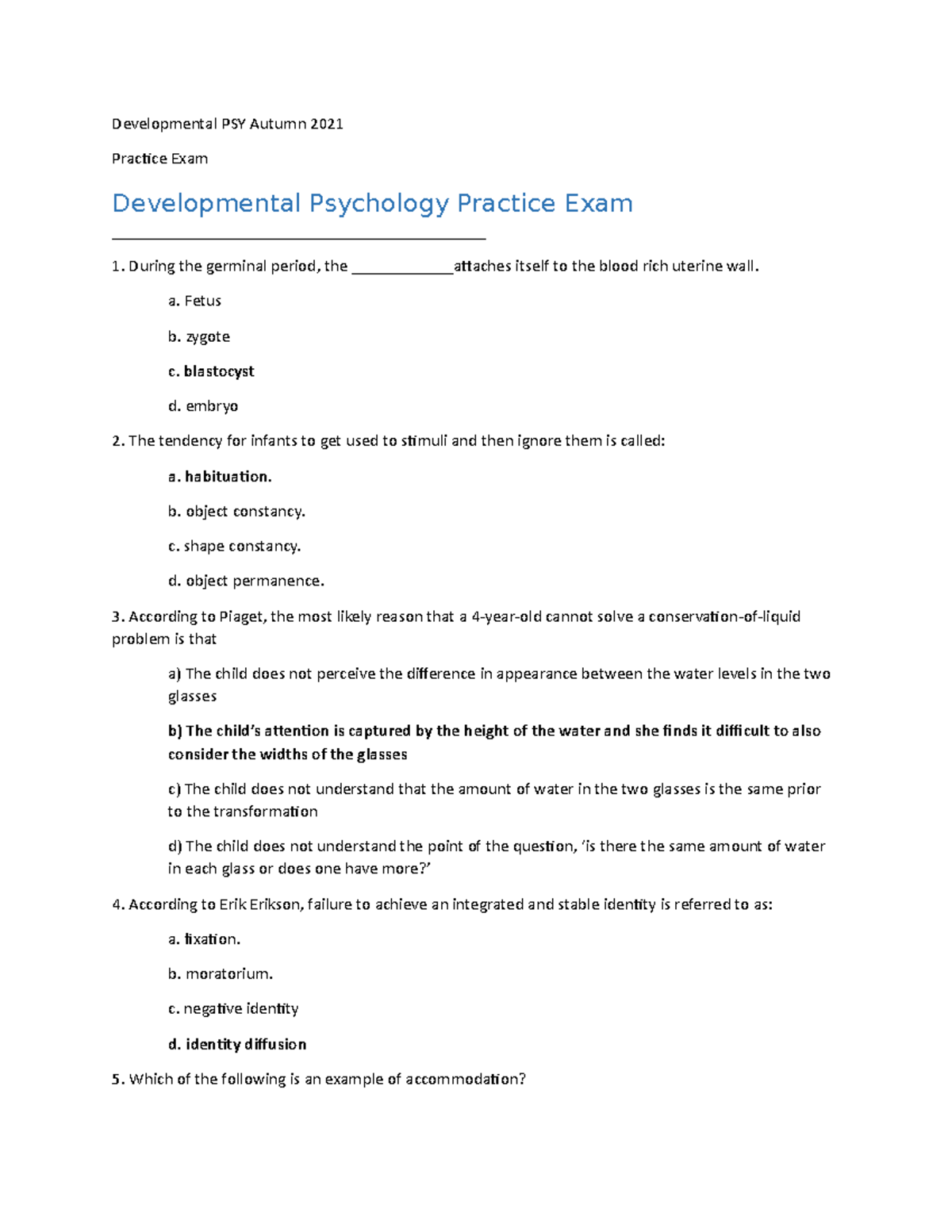 Practice Exam Dev PSY Autumn 2021 - Developmental PSY Autumn 2021 ...