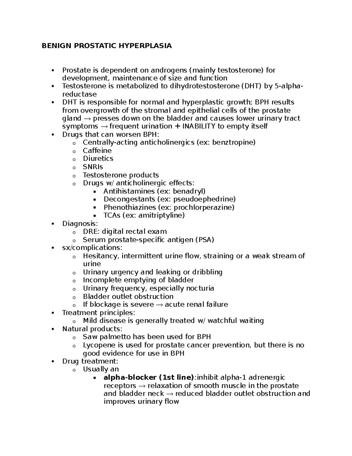 BPH - Summary for bph and treatment guidelines - BENIGN PROSTATIC ...