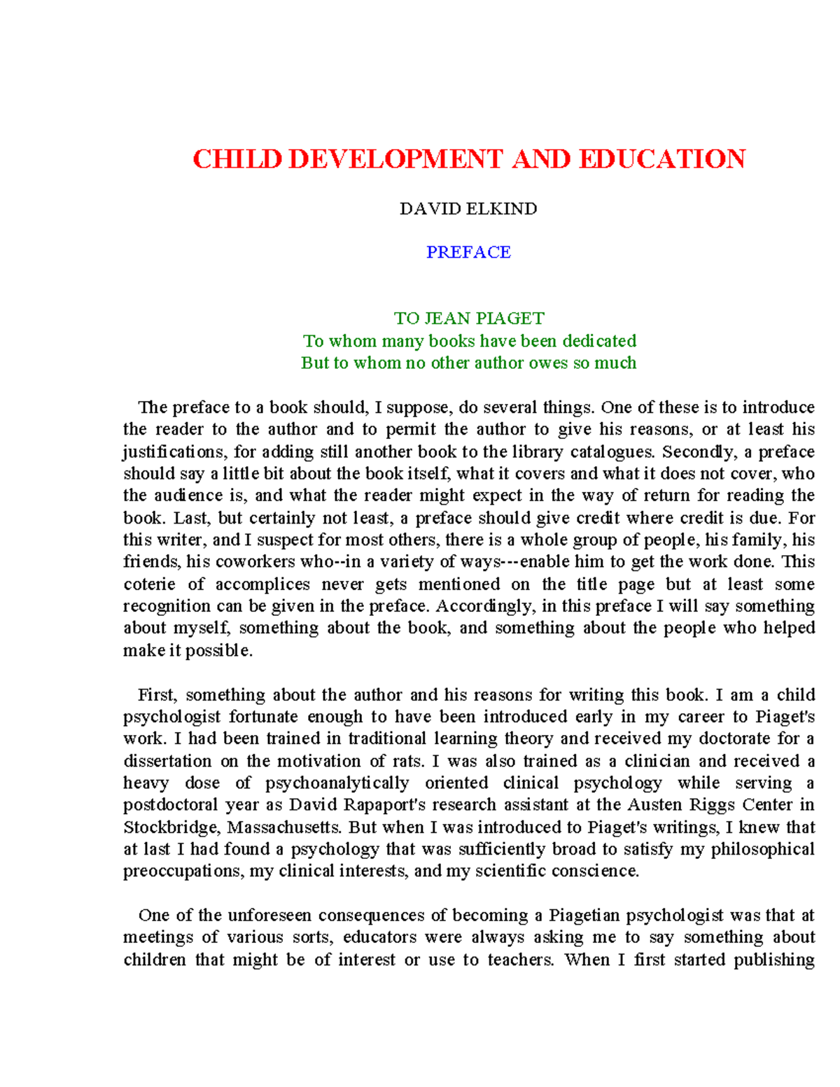 11. Child Development and Education (Inglés) autor David Elkind - - Studocu